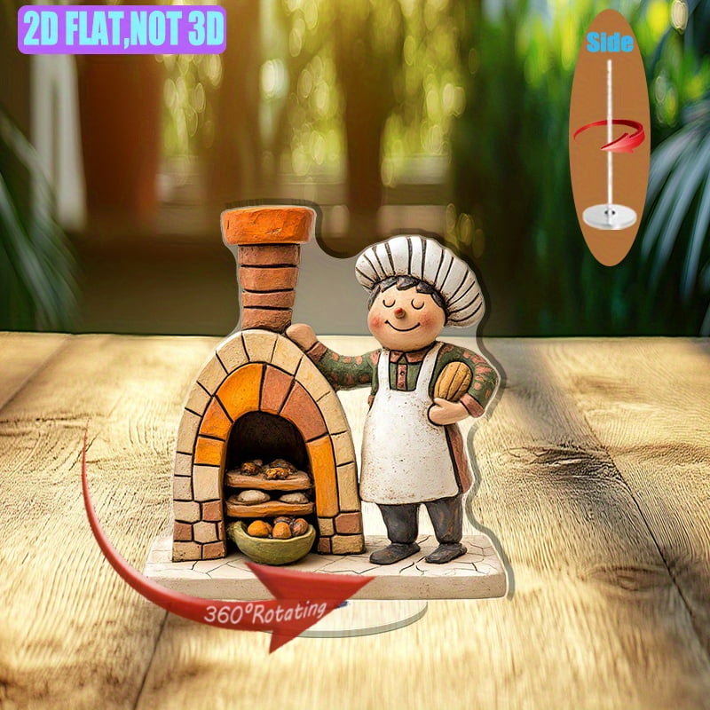 Rotating acrylic display of a baker with a striped apron and chef's hat ...
