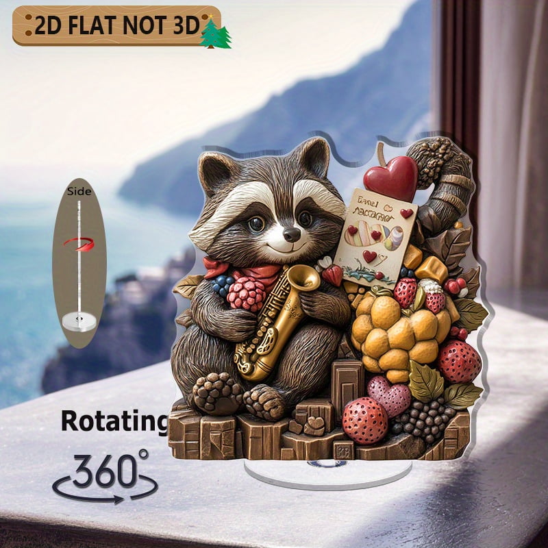 Rotating acrylic display piece featuring a playful raccoon on ...