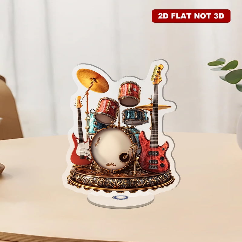 Rotating acrylic display showcases vibrant musical instruments with ...