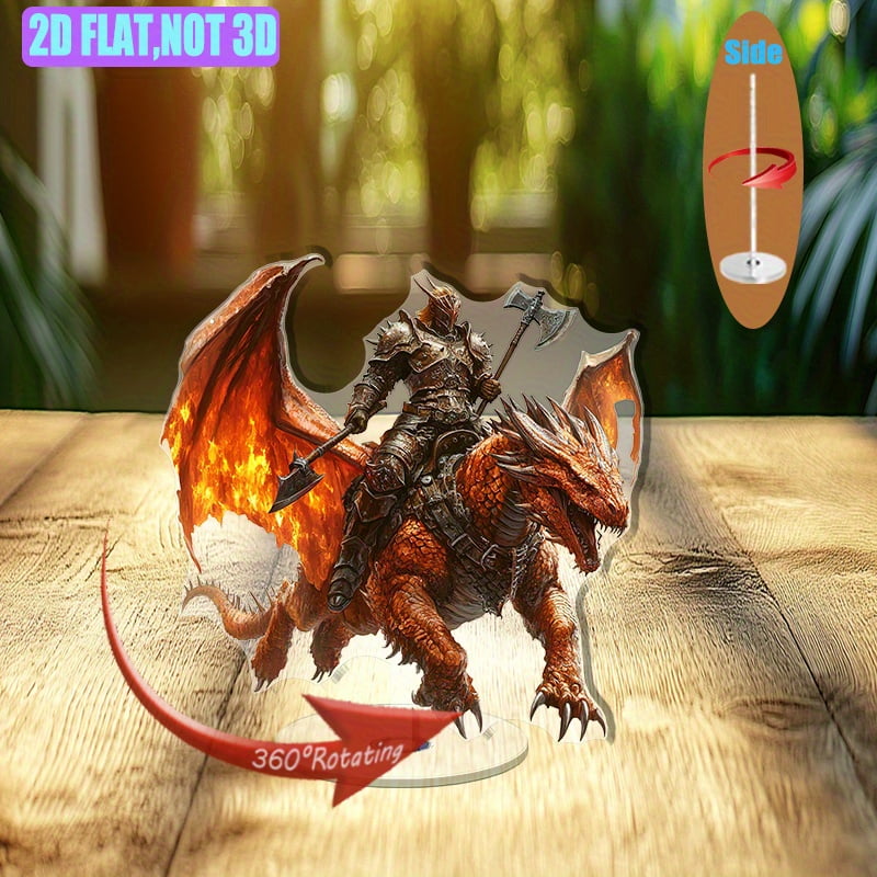 Rotating acrylic display showcasing a full body barbaric dragon rider in jagged bronze armor on ...