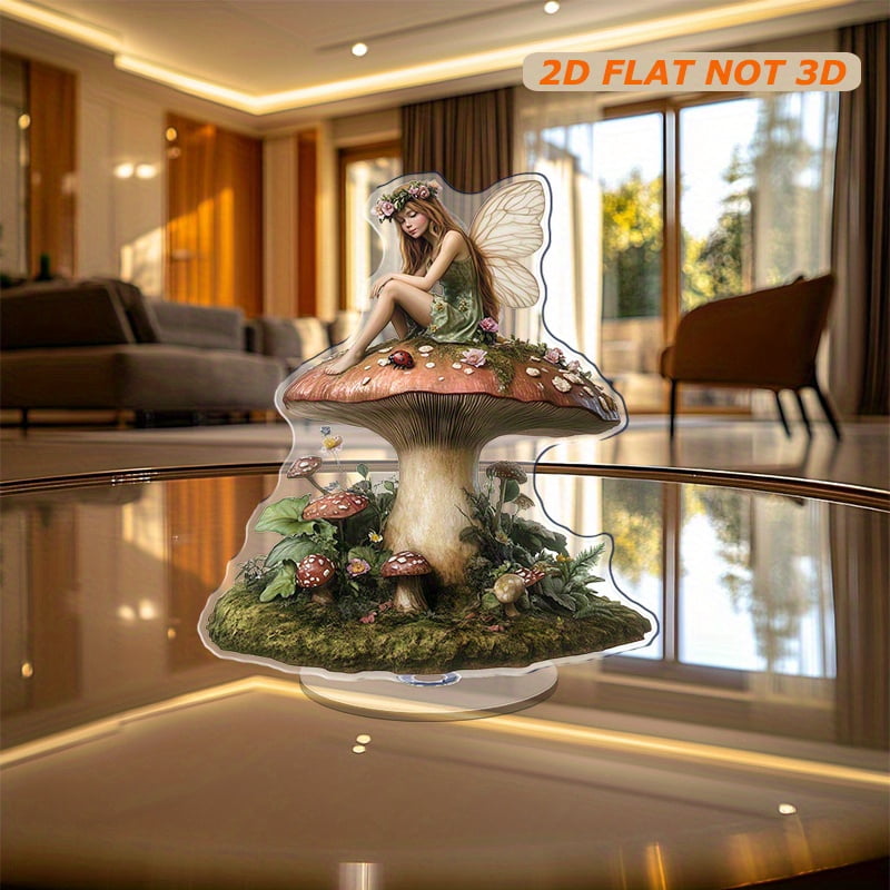 Rotating acrylic display showcasing a serene forest fairy atop a ...
