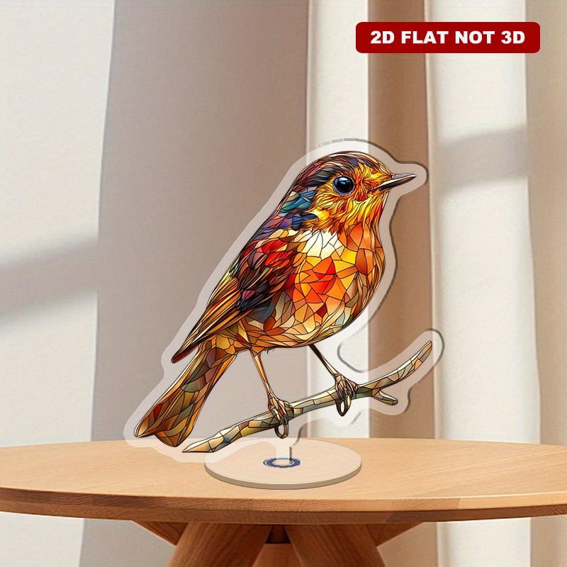 Rotating acrylic display showcasing a vibrant robin on a branch with a ...