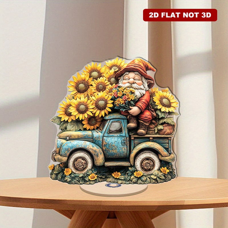 Rotating acrylic figure featuring a charming dwarf holding sunflowers ...