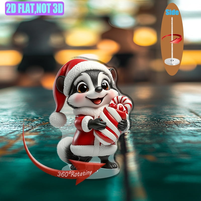 Rotating acrylic figurine featuring a cute skunk in a Santa costume ...