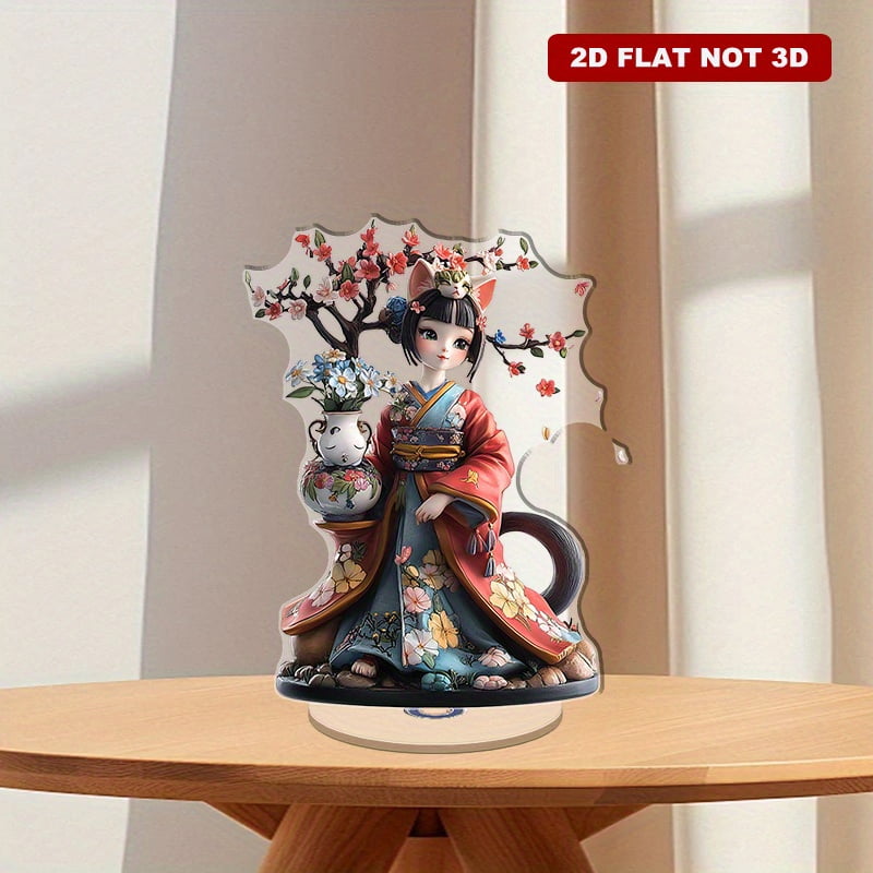 Rotating acrylic figurine featuring a playful woman in a scarlet kimono ...