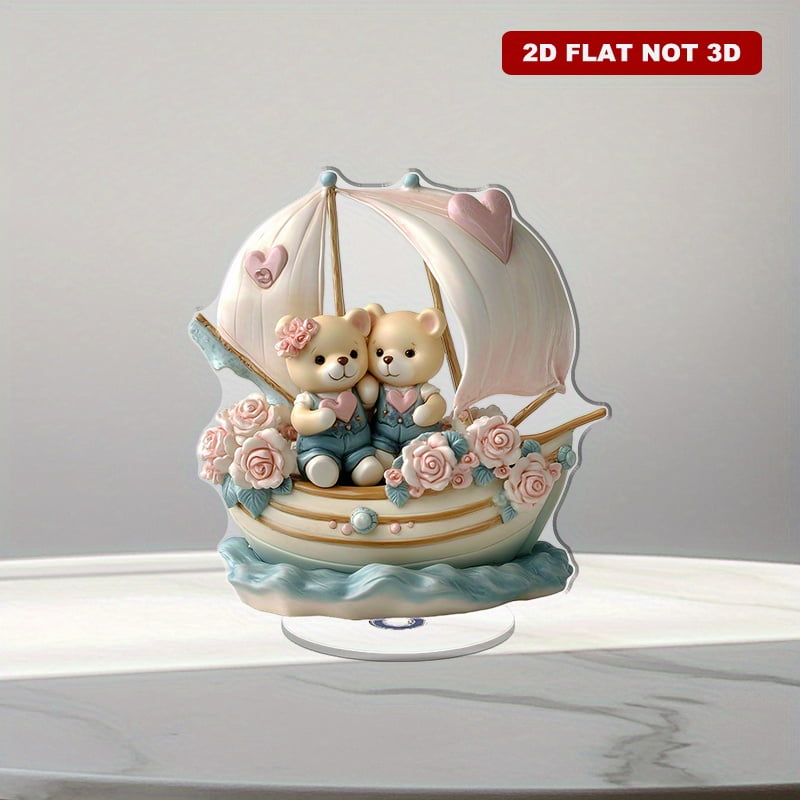 Rotating acrylic figurine featuring a teddy bear couple sailing with ...