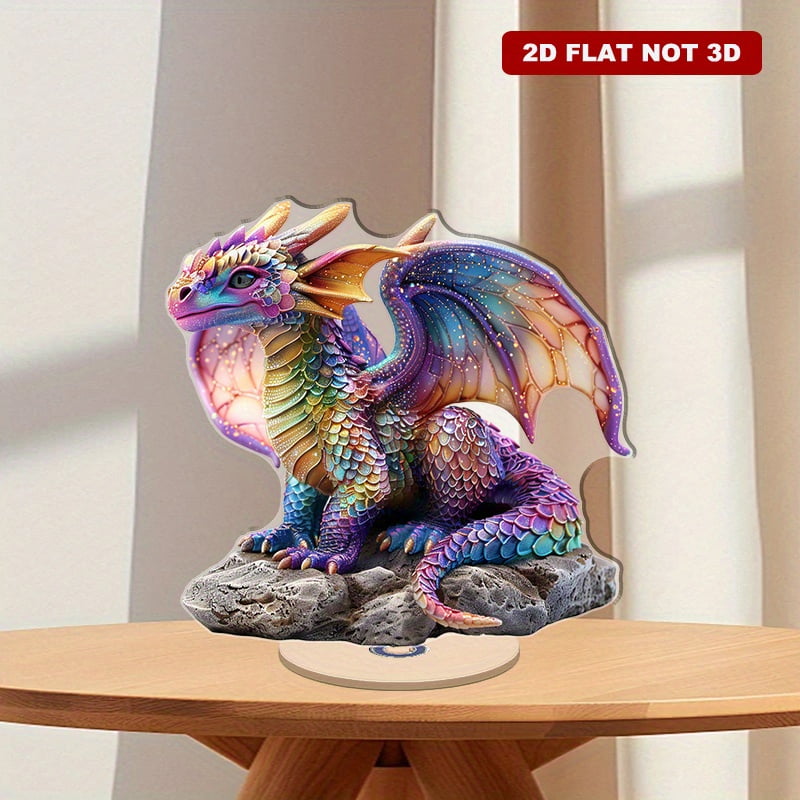 Rotating acrylic figurine featuring a vibrant rainbow neon dragon with ...