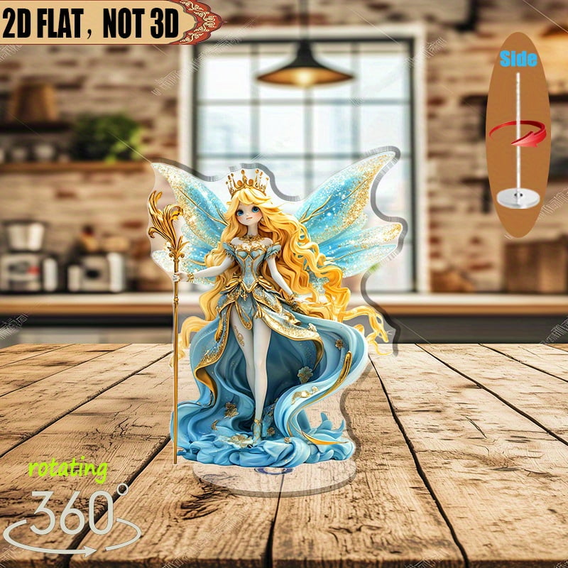 Rotating acrylic figurine featuring a fairy statue with golden curly ...
