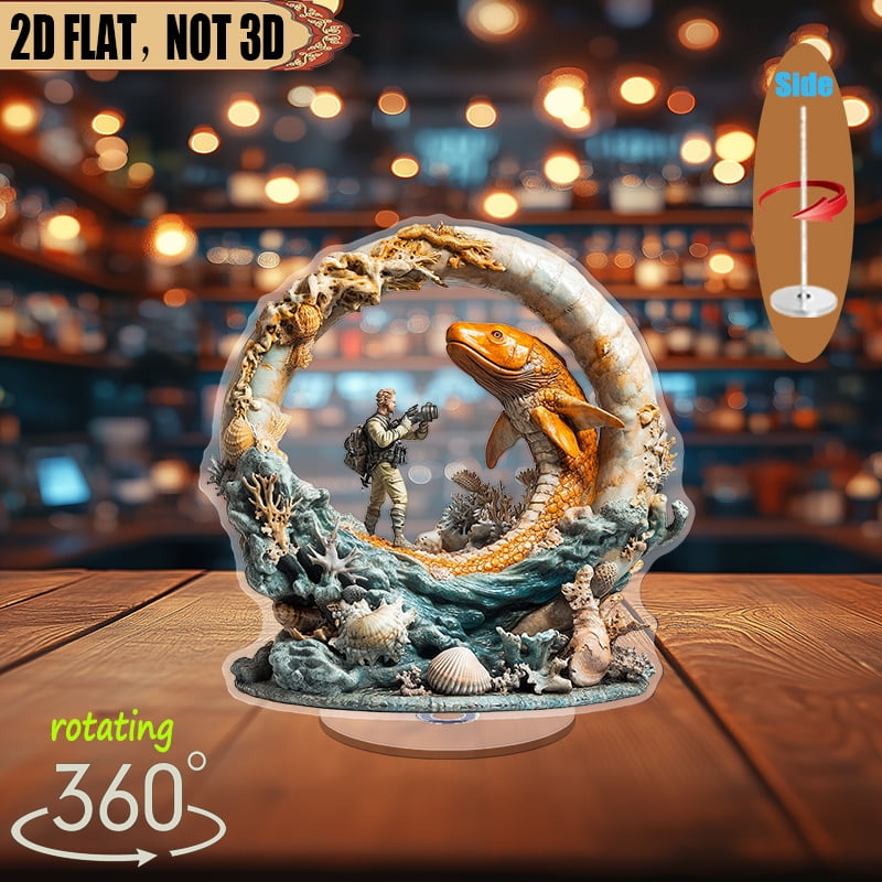 Rotating acrylic figurine featuring a sea explorer and a coral-scaled ...