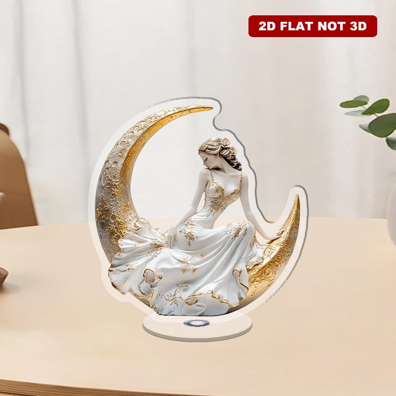 Rotating acrylic figurine of a beautiful moon goddess on a crescent ...