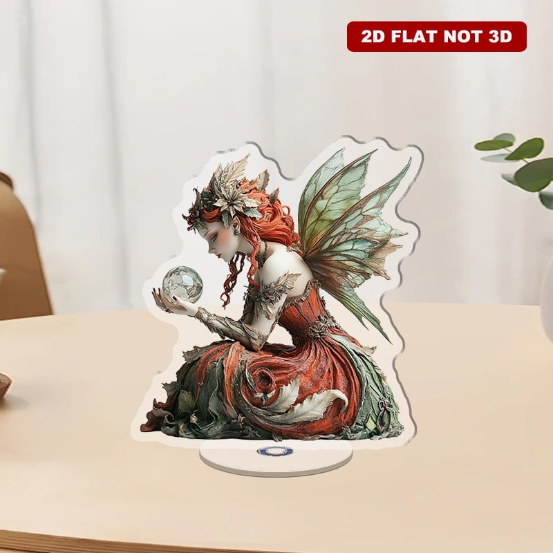 Rotating acrylic figurine of a beautiful winged fairy in a red and ...