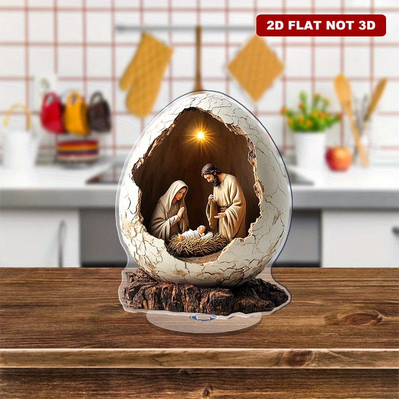 Rotating acrylic ornament features a detailed eggshell sculpture ...