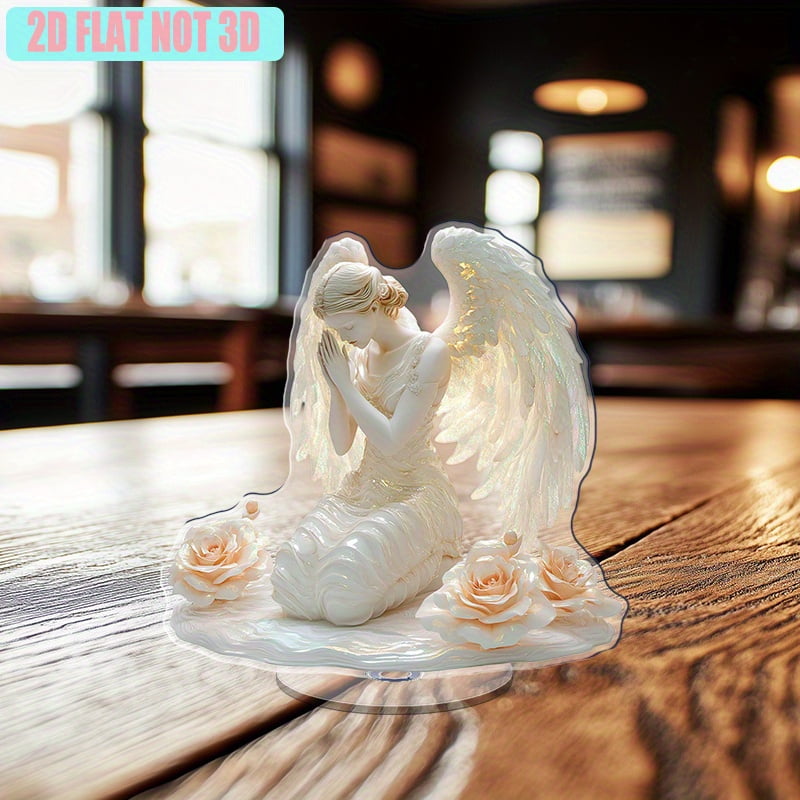 Rotating acrylic ornament features a modern angel with iridescent resin ...