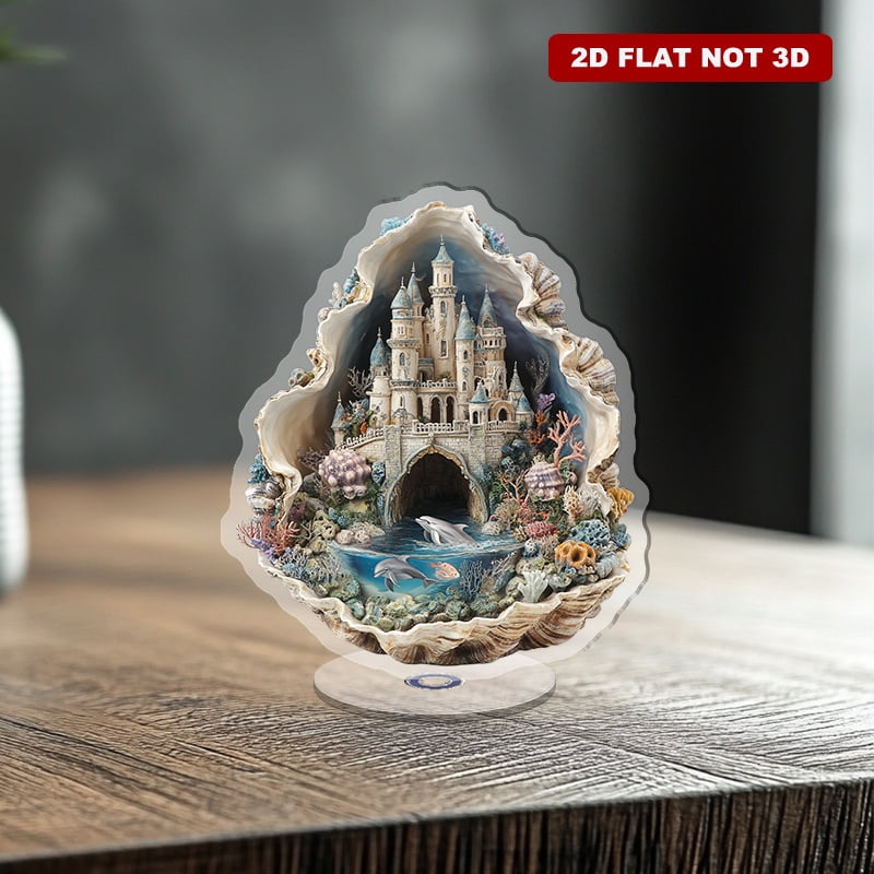 Rotating acrylic ornament features an enchanting underwater castle ...