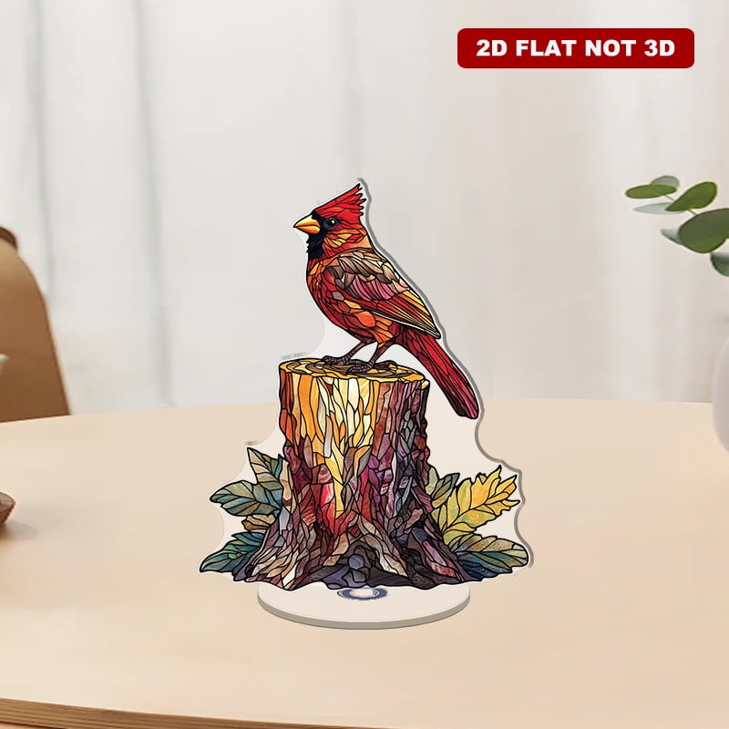 Rotating acrylic ornament features intricate stained glass tree stump ...