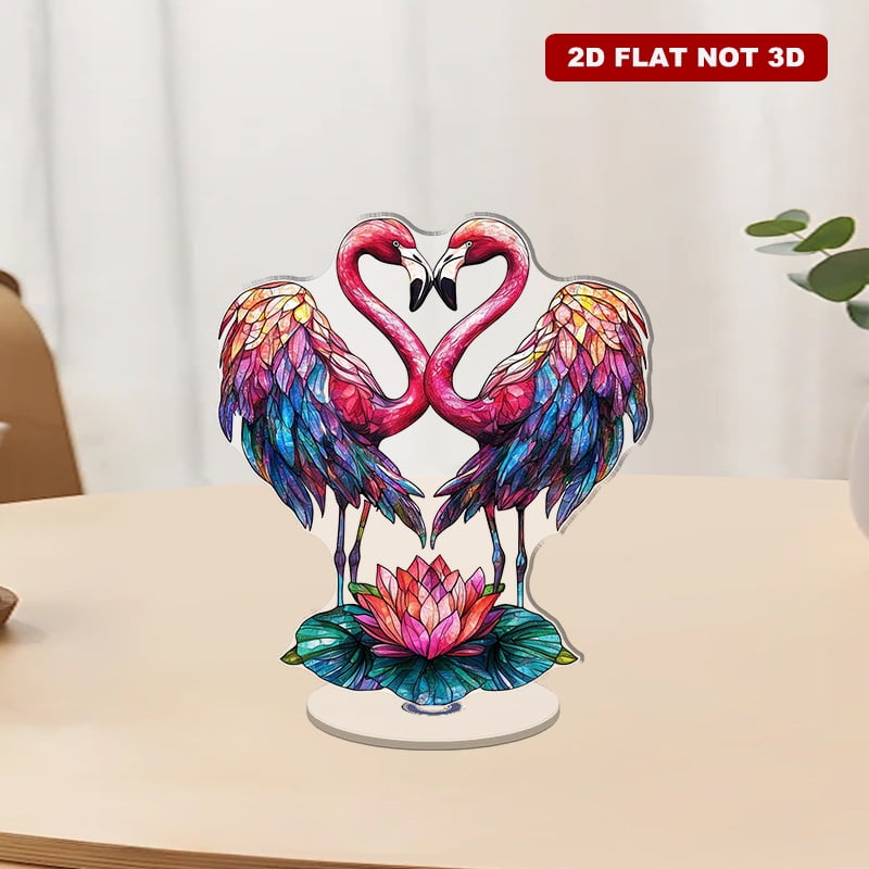 Rotating acrylic ornament features two colorful flamingos in love ...