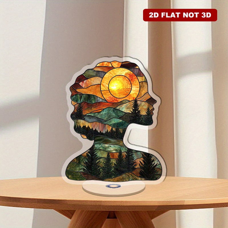 Rotating acrylic ornament features a woman's profile harmoniously ...