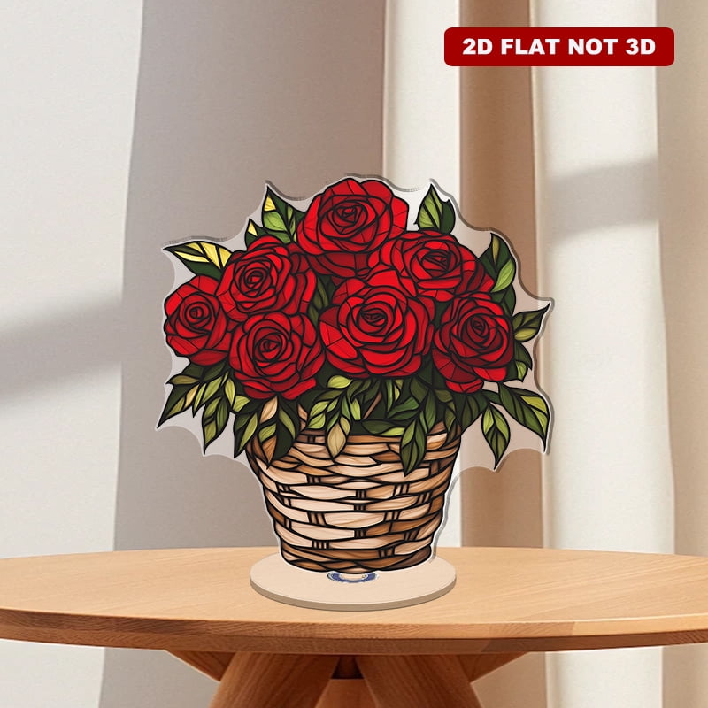 Rotating acrylic ornament featuring 13 red roses in a glossy stained ...