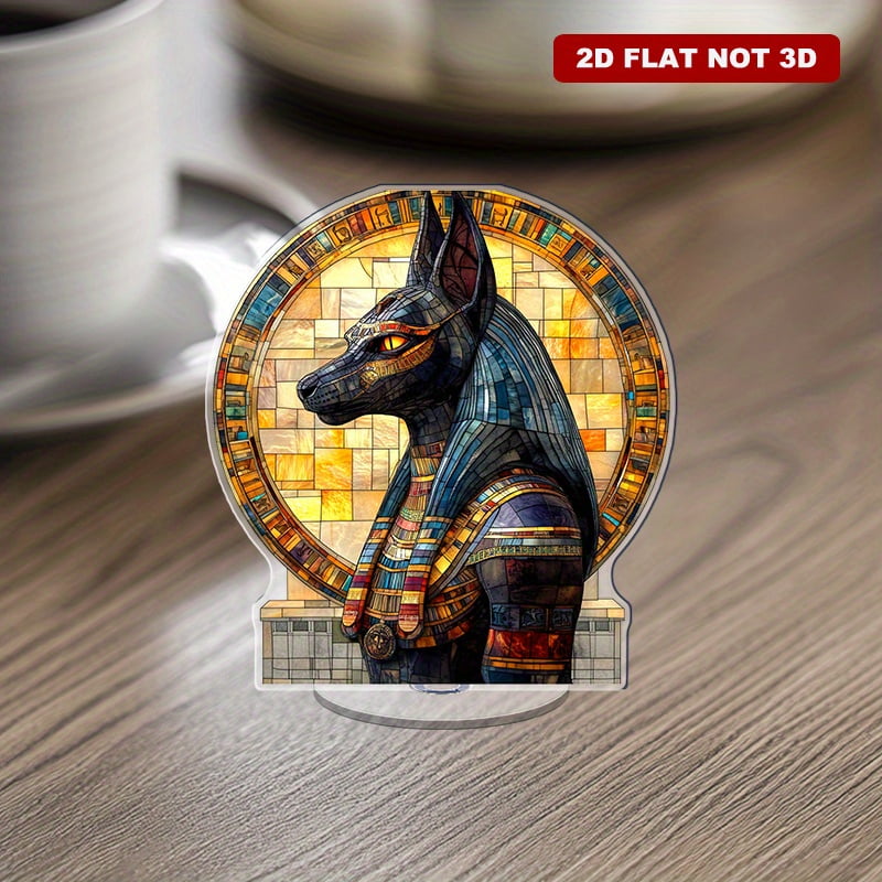 Rotating acrylic ornament featuring Anubis with intricate stained glass texture and ultra-high ...