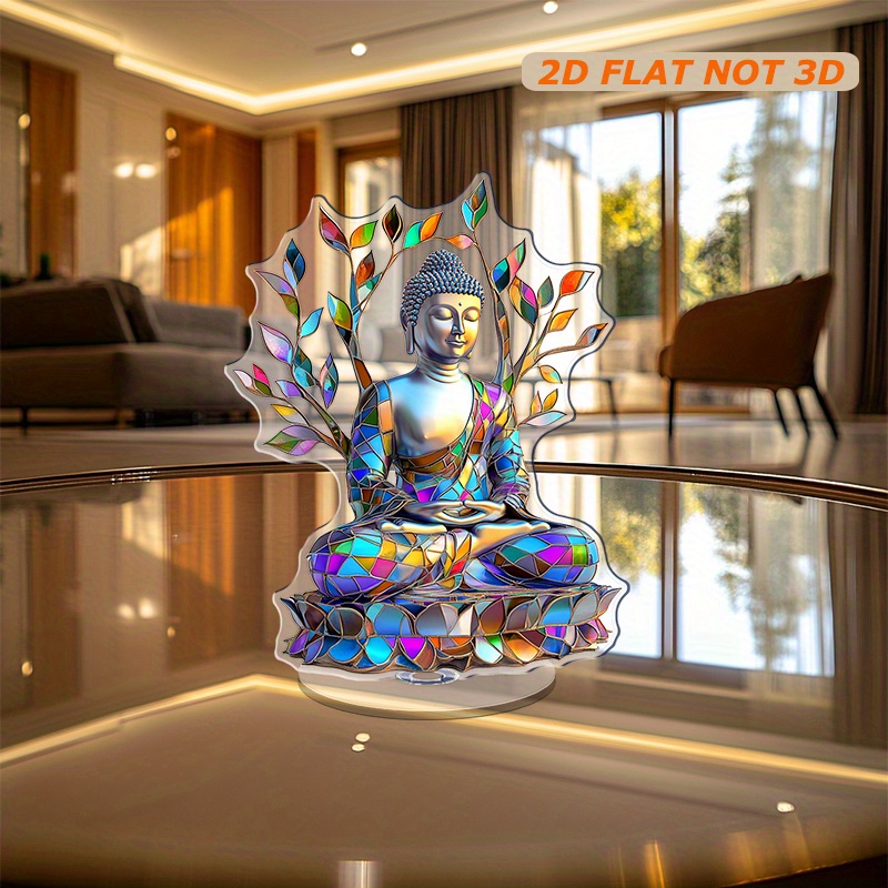 Rotating acrylic ornament featuring a Buddha in meditation surrounded ...