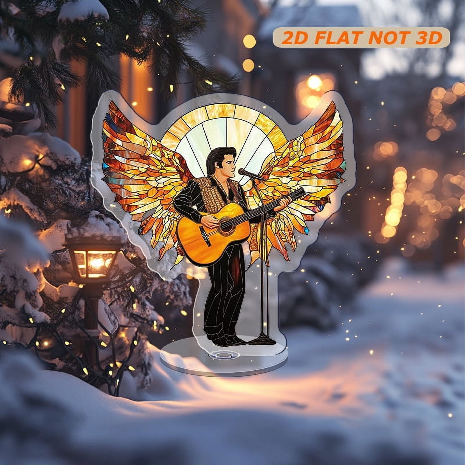 Rotating acrylic ornament featuring Elvis Presley with guitar and wings ...