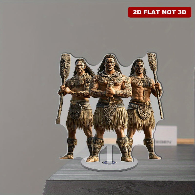 Rotating acrylic ornament featuring Maori warriors with taiaha and patu ...