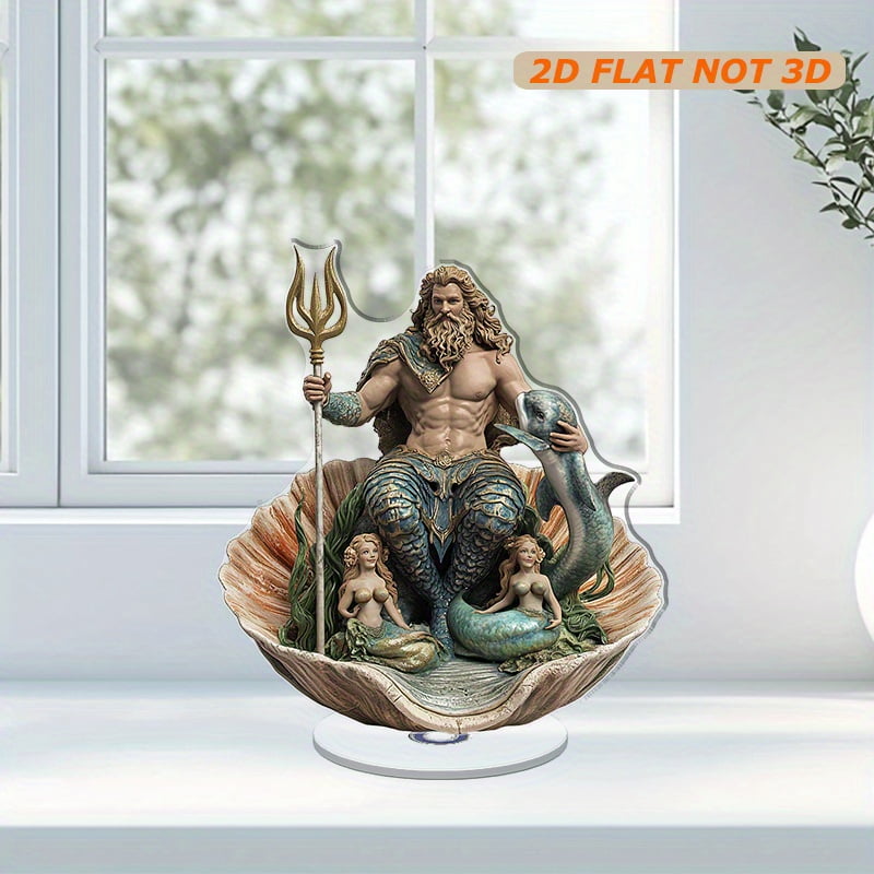 Rotating acrylic ornament featuring Poseidon with a trident on a ...