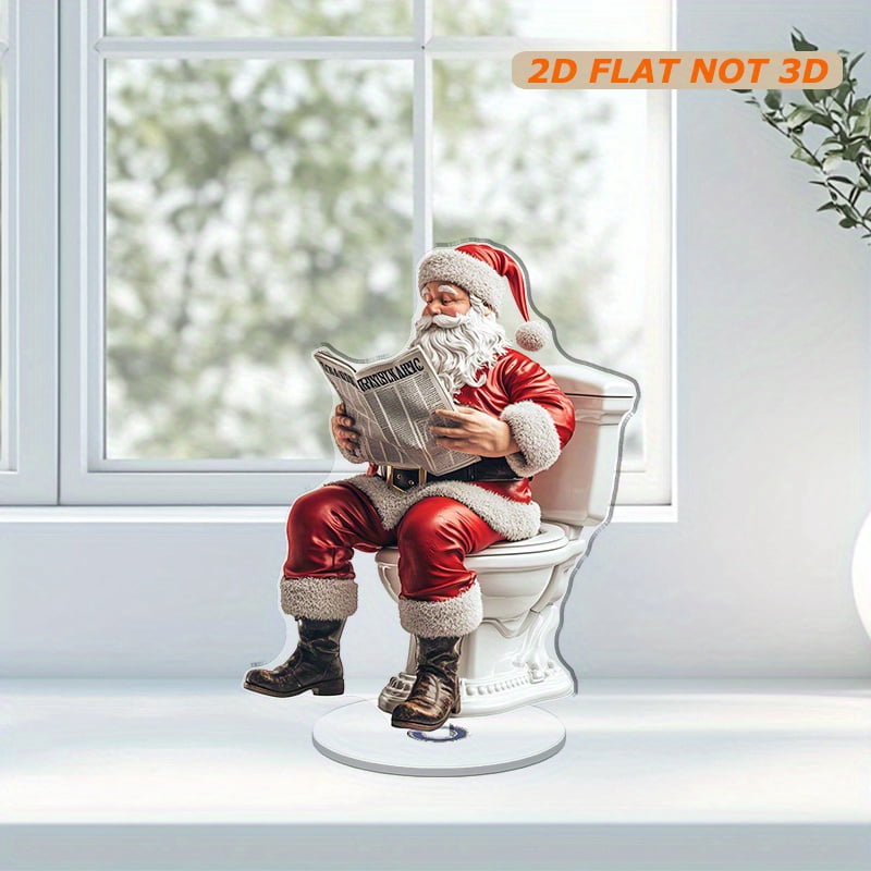 Rotating acrylic ornament featuring Santa Claus humorously sitting on ...