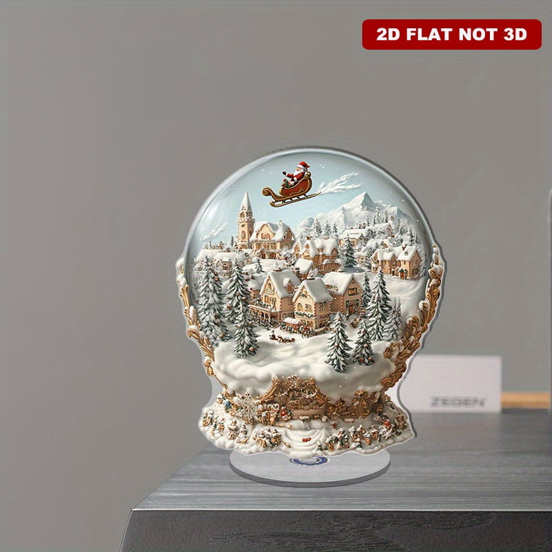 Rotating acrylic ornament featuring Santa's sleigh over a detailed ...