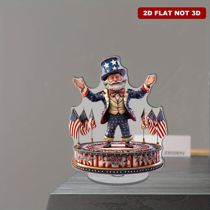 Rotating acrylic ornament featuring Uncle Sam on a stage with flags ...