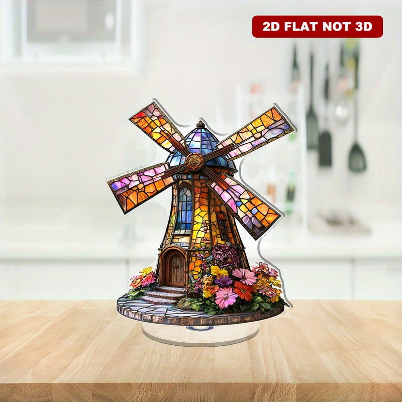 Rotating acrylic ornament featuring a Victorian windmill adorned with ...