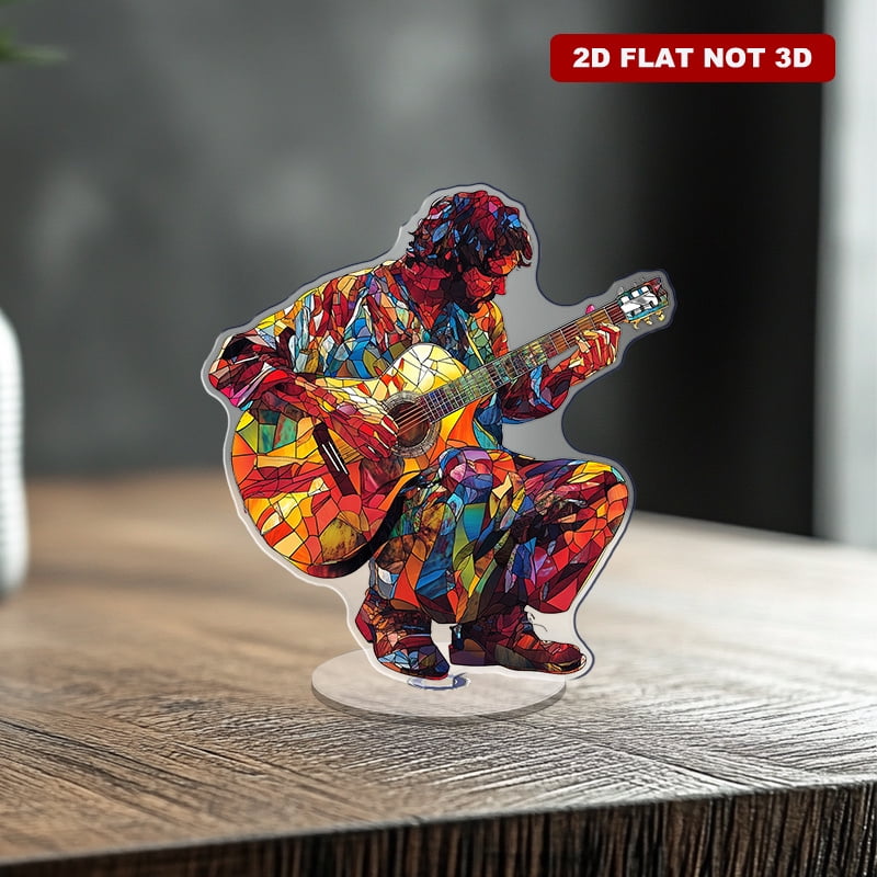 Rotating acrylic ornament featuring a 2D stained glass musician design ...