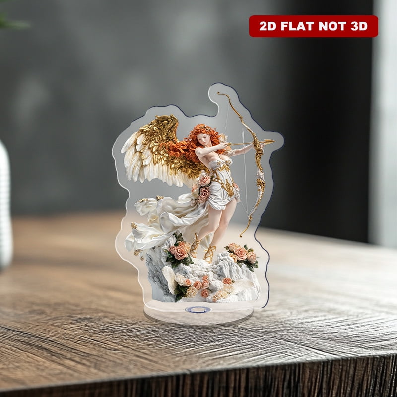 Rotating acrylic ornament featuring a beautiful angel with red hair and ...