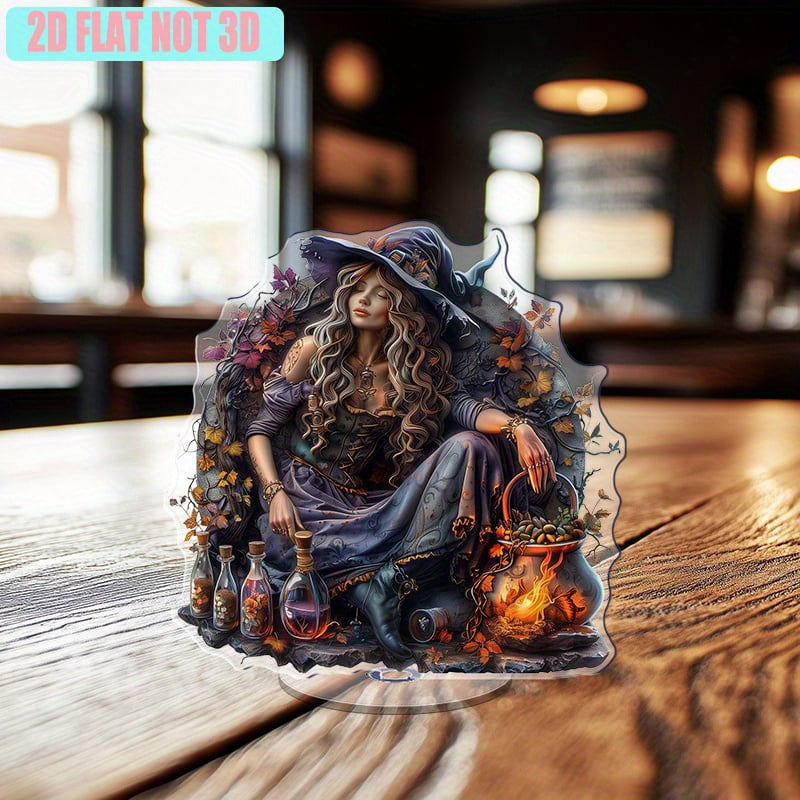 Rotating acrylic ornament featuring a beautiful witch on a cauldron ...