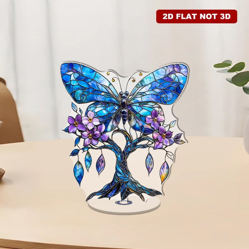 Rotating acrylic ornament featuring a blue butterfly tree of life with ...