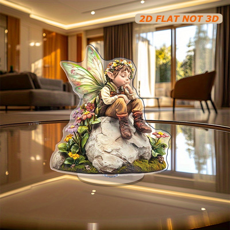 Rotating acrylic ornament featuring a charming spring dwarf and a fairy ...