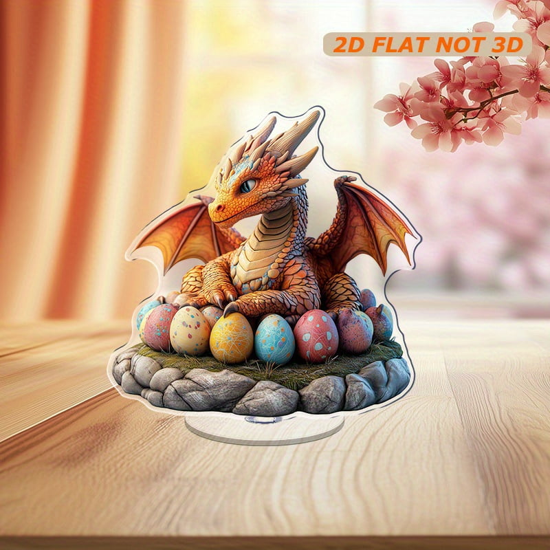 Rotating acrylic ornament featuring a colorful dragon guarding Easter ...