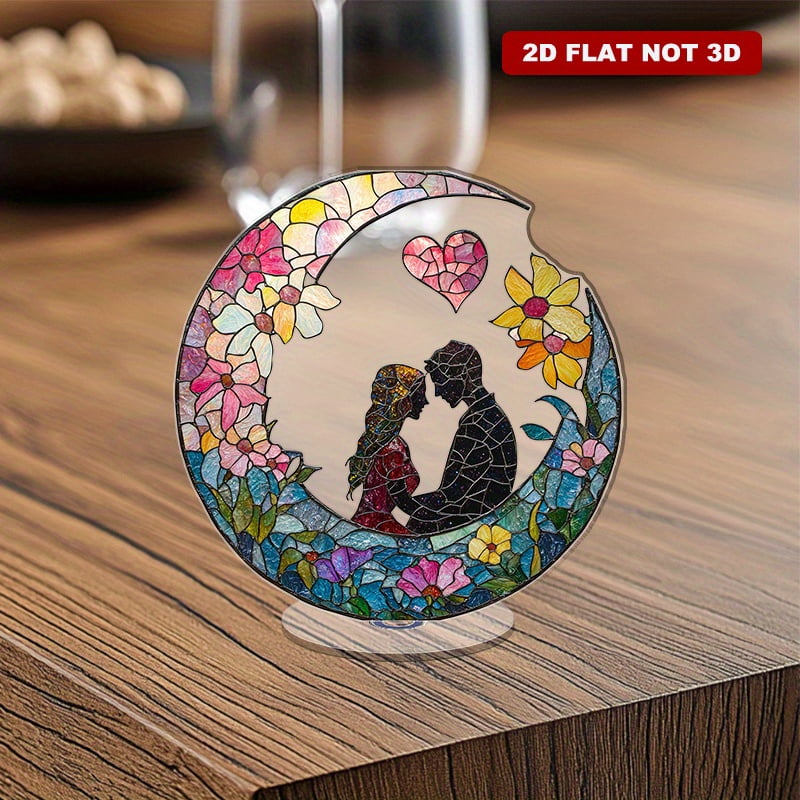 Rotating acrylic ornament featuring a crescent stained glass design of ...