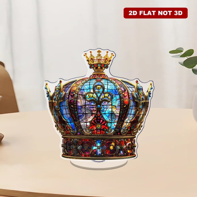Rotating acrylic ornament featuring a crown and stained glass effect ...