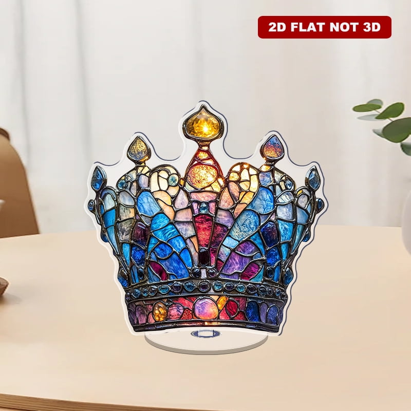 Rotating acrylic ornament featuring a crown with stained glass texture ...