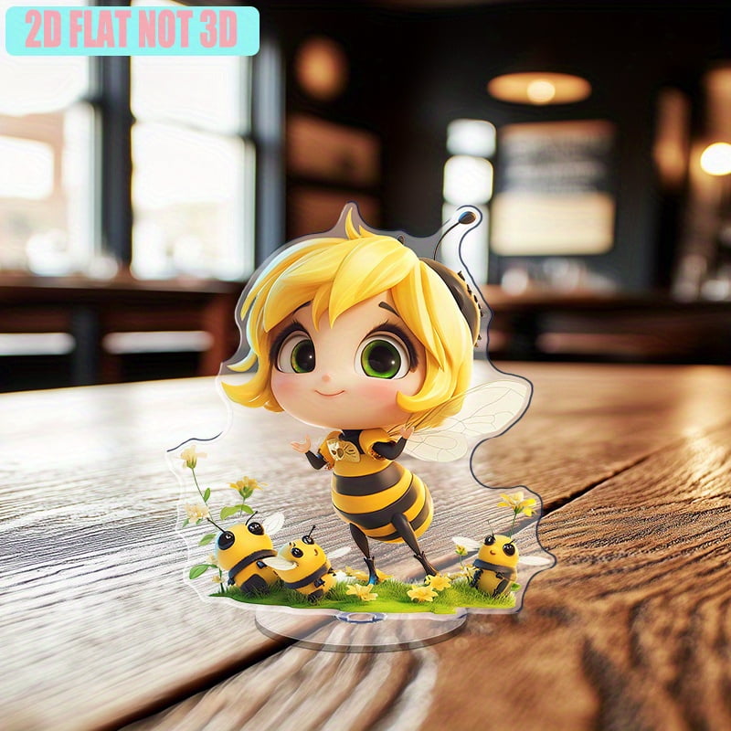 Rotating acrylic ornament featuring a cute bee character with yellow ...