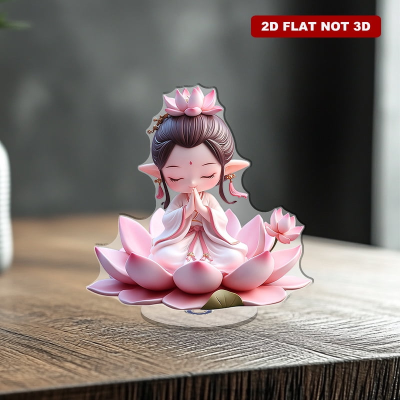 Rotating acrylic ornament featuring a cute chibi-style white lotus ...
