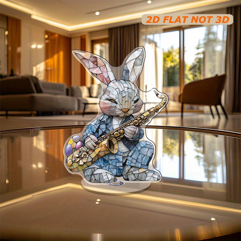 Rotating acrylic ornament featuring a cute gray rabbit in a blue suit ...