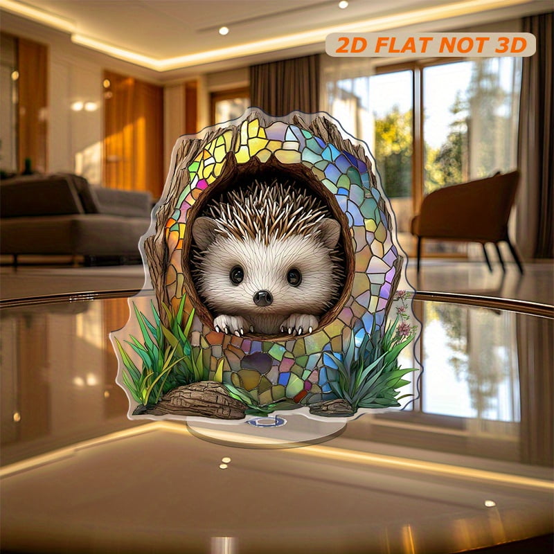 Rotating acrylic ornament featuring a cute hedgehog peeking from a ...