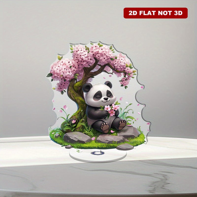 Rotating acrylic ornament featuring a cute panda under a cherry blossom ...