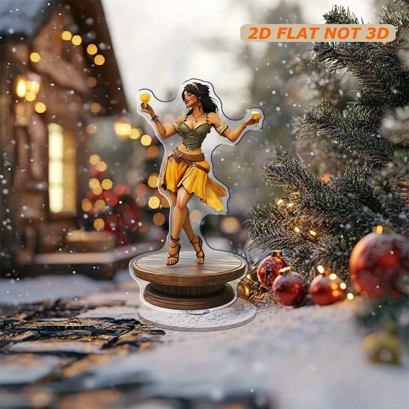 Rotating acrylic ornament featuring a dark-haired European woman ...
