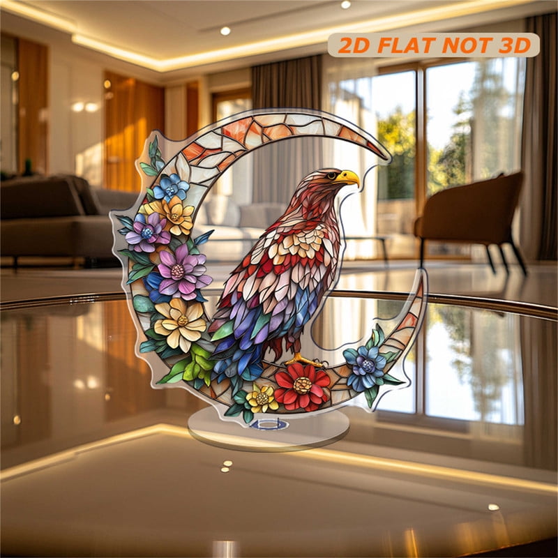 Rotating acrylic ornament featuring a desert eagle on a crescent moon ...