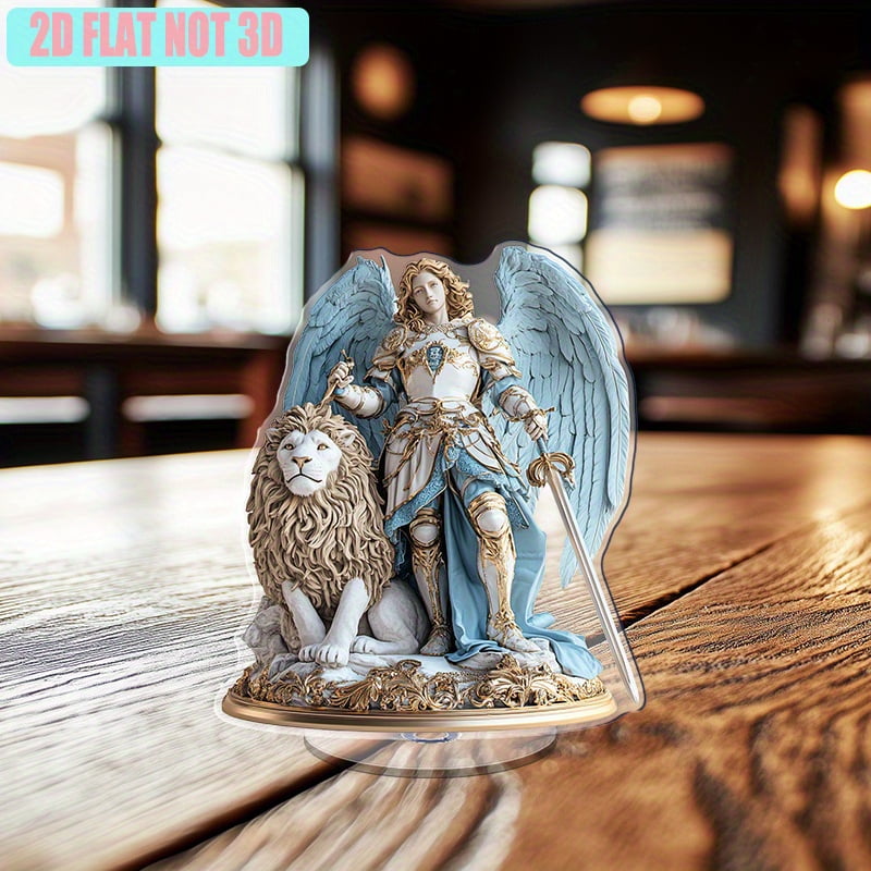 Rotating acrylic ornament featuring a detailed Archangel Gabriel statue ...