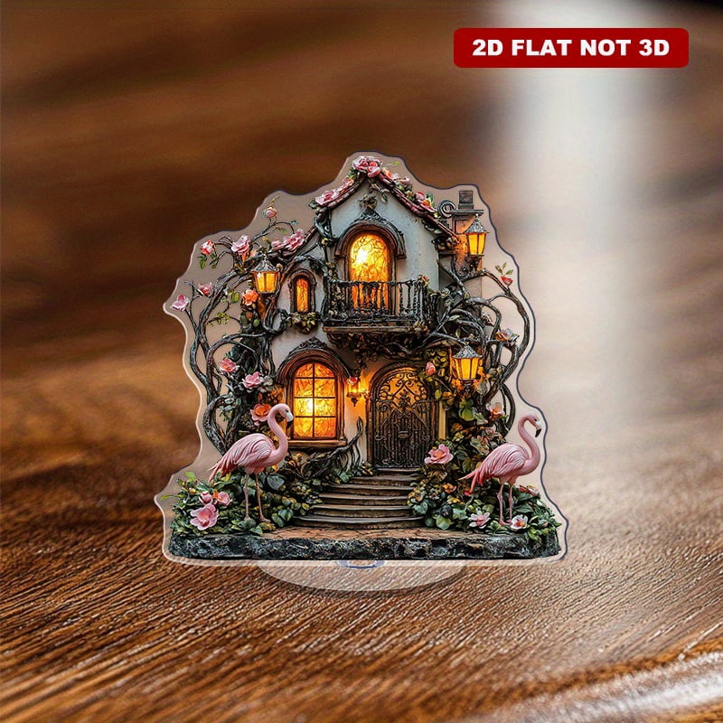 Rotating acrylic ornament featuring a detailed diorama of a bookshelf ...