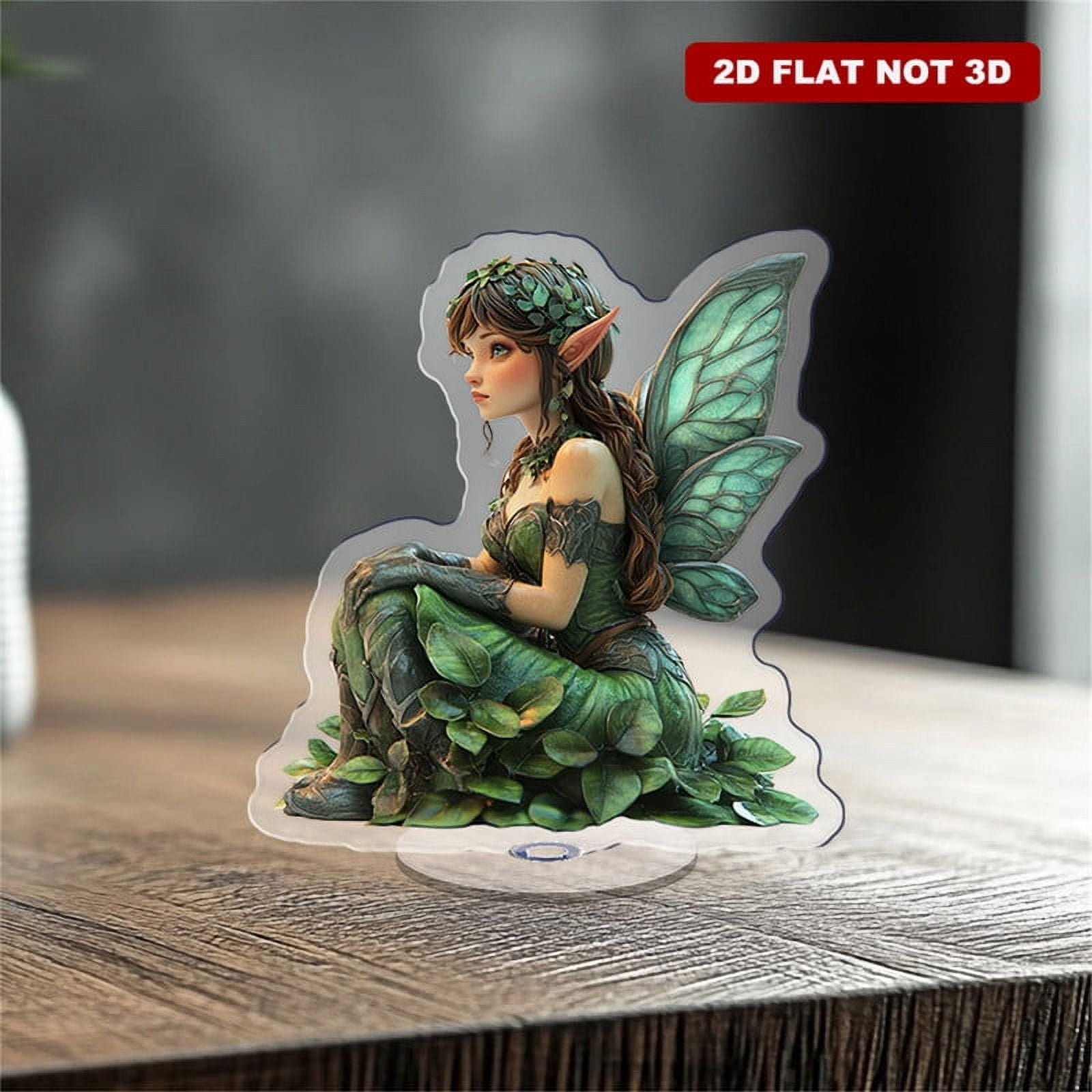 Rotating acrylic ornament featuring a detailed elf statue with cyan ...